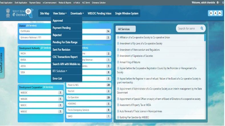 E-District West Bengal - From Applicant Login to Services Offered