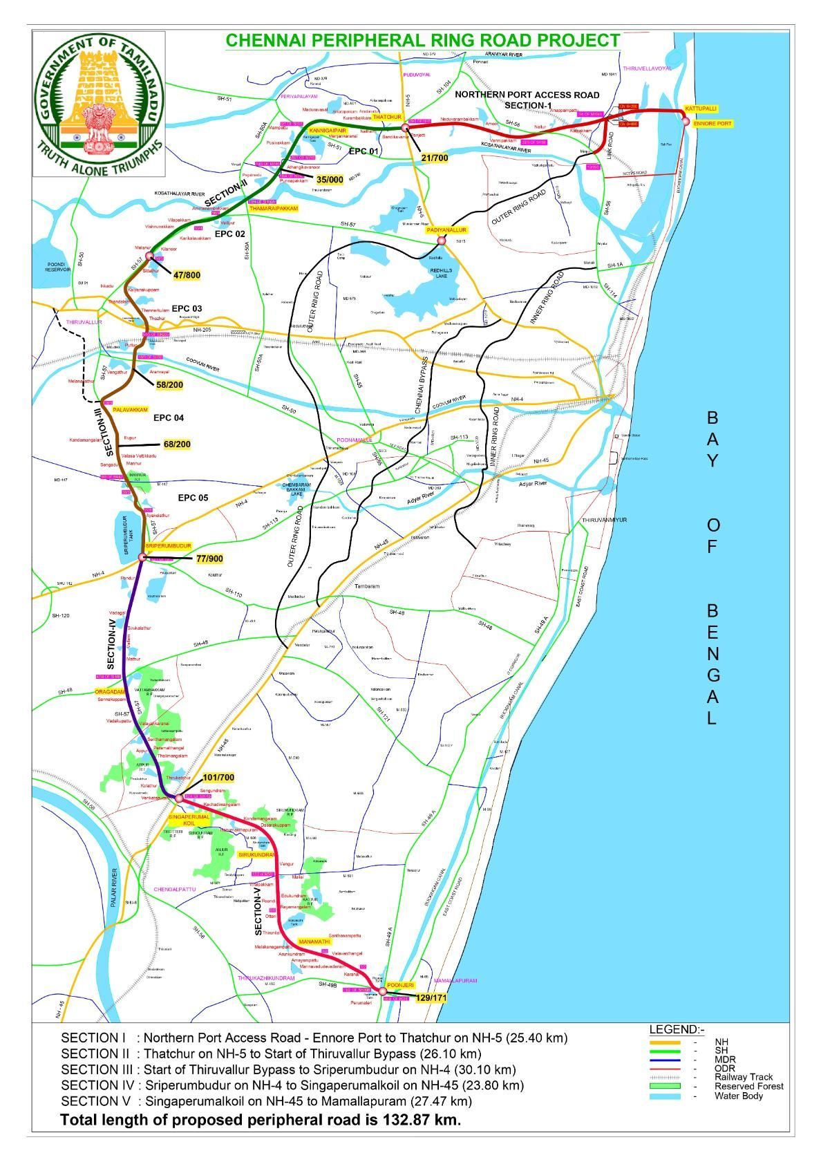 चेन्नई पेरिफेरल रिंग रोड - स्थिती आणि मार्ग नकाशा