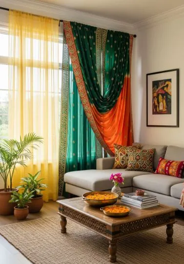 6 Ideas to Turn Old Sarees Into Stunning Home Curtains