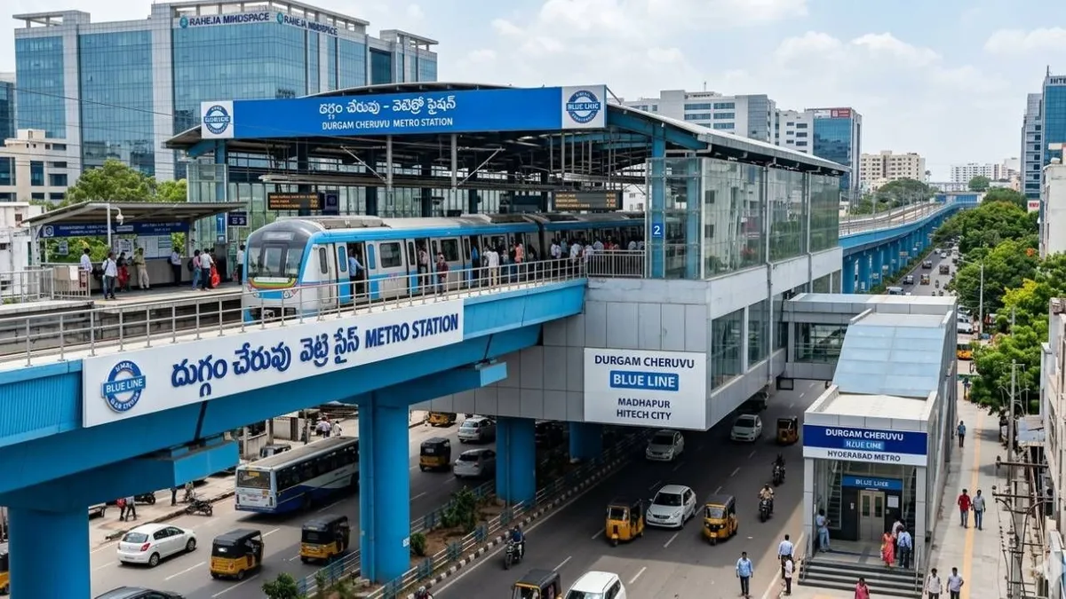 Durgam Cheruvu Metro Station on Hyderabad Blue Line Metro