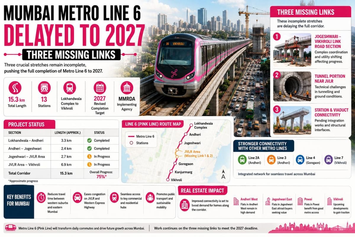 Mumbai Metro Line 6 Delayed to 2027 Amid Three Missing Links