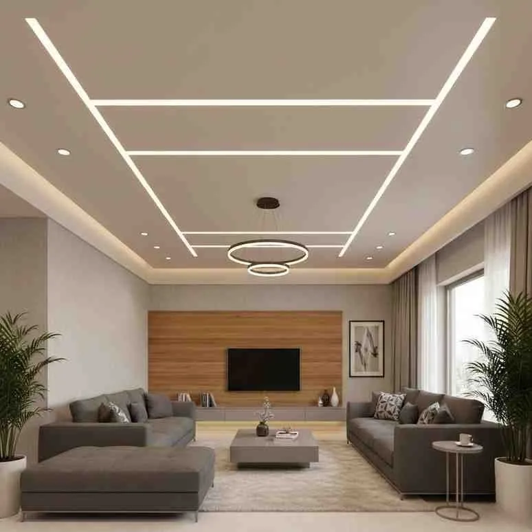 Sleek Single-Layer False Ceiling Design with Linear LED Strip Lighting