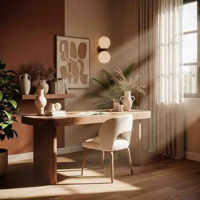 Home Office Design with Solid Wood Desk and Walnut Wall Paneling