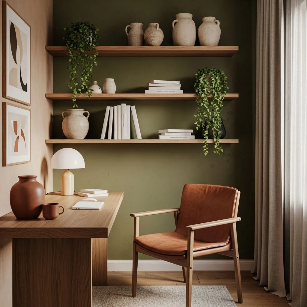 Serene Olive Green Luxury Home Office Interior Design