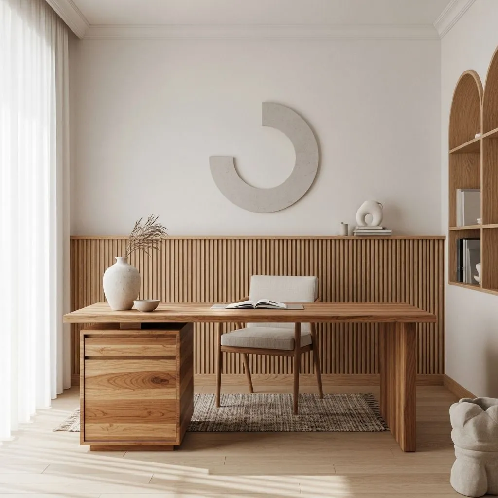 Contemporary Fluted Walnut Home Office Interior Design